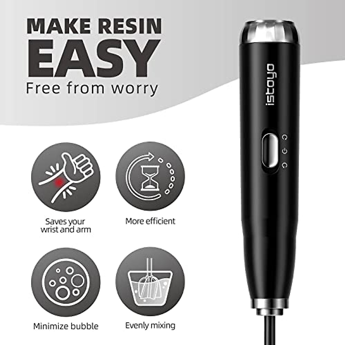ISTOYO Premium Resin Mixer, Handheld Battery Epoxy Mixer for Saving Your Wrist, Epoxy Resin Mixer Pro, Resin Stirrer for Resin, Resin Molds, Silicone Molds Mixing, DIY Crafts (Included 4 pcs Paddles)