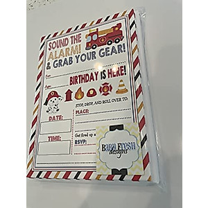 Firetruck Themed Birthday Party Invitation - Set of 20 with envelopes