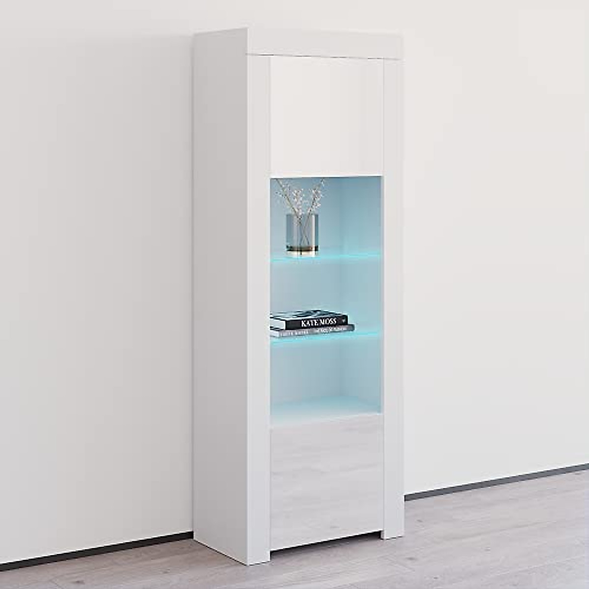 MEBLE FURNITURE & RUGS Milano Bookcase Matte Body & High Gloss Fronts (White)