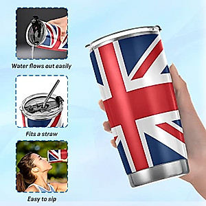 ALAZA England British Flag Union Jack Insulated Travel Tumbler Mug with Lid & Straw Double Wall Vacuum Water Bottle Car Cup Stainless Steel, Hot and Cold Thermos, 20oz