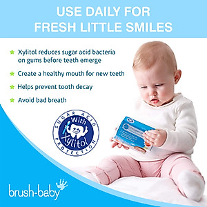 Brush Baby Teething Relief Dental Wipes for Ages 0-Toddler - Naturally Eliminate Teething Pain, Prevent Tooth Decay and Sour Milk Breath - 28 Finger Wipes