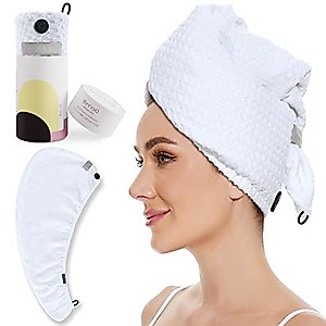 BYCOO Waffle Hair Towel Wrap, Large Microfiber Hair Drying Towels With Button&Elastic, Anti Frizz Head Towle|Super Absorbent | Soft Quick Dry Hair Turban for Women & Wet, Curly, Long &Thick Hair-White