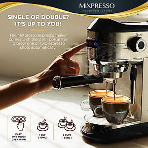 Mixpresso Professional Espresso Machine for Home 15 Bar with Milk Frother Steam Wand, Espresso Maker with Double-Cup Splitter, 1450w Fast Heating, Cappuccino and Latte machine with 37Oz Water Tank
