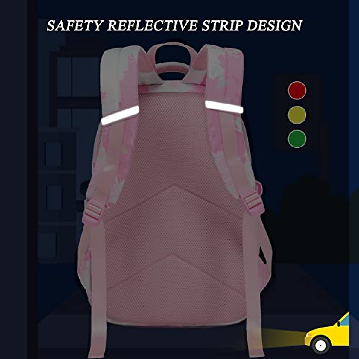 Rexmore Kids Backpack for Girls,3 Pcs Set Elementary Bookbag Waterproof Cute School Bag with Multi Pockets and Compartment,Pink