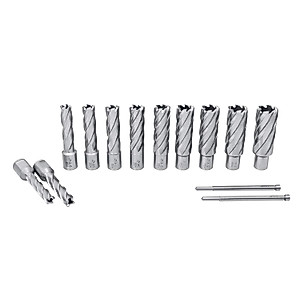 Accusize Industrial Tools 13 Pcs/Set 7/16'' to 1-1/16'' H.S.S. Annular Cutters, 2'' Cutting Depth with 2 Pilot Pins, N1