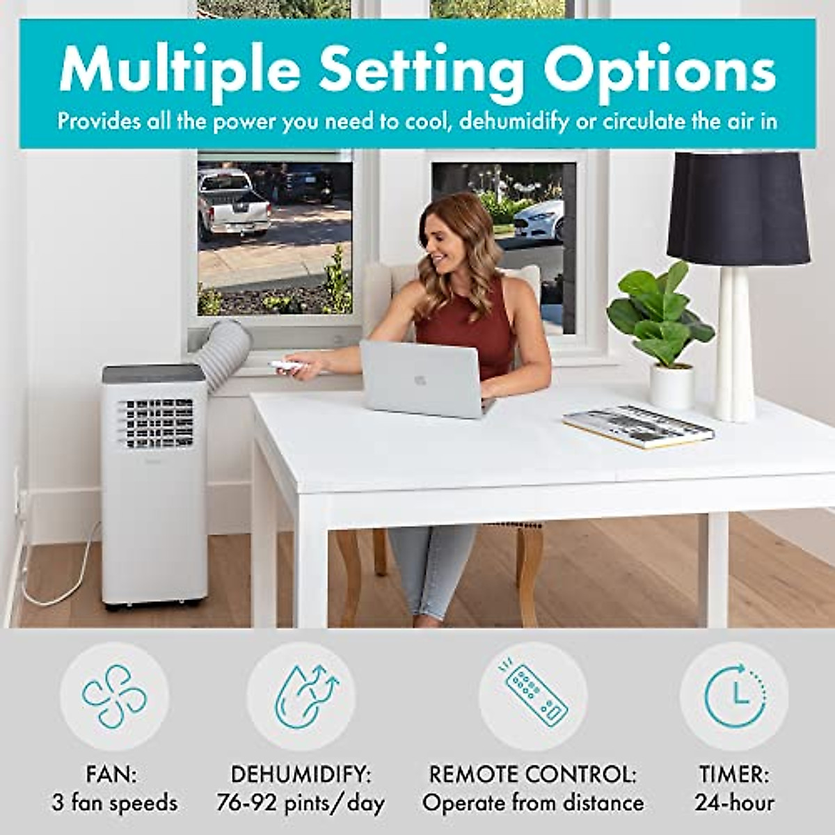 SereneLife Compact Freestanding Portable Air Conditioner - 10,000 BTU Indoor Free Standing AC Unit w/ Dehumidifier & Fan Modes For Home, Office, School & Business Rooms Up To 300 Sq. -SLPAC105W