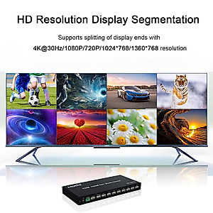 4K HDMI Switcher 8 in 1 Out with KVM, 4K Multi-Viewer with IR Remote and Button Switch, HDMI Splitter with 16 Modes Displays 1 Full Screen+15 Kinds Split Screen Modes, 2 USB Port for Keyboard/Mouse
