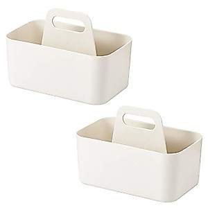 Dalanpa Plastic Portable Storage Organizer Caddy Tote, with Handle Cabinet Organizer Baskets for Bathroom, Desk, Countertops (2 Pack, Off-white)
