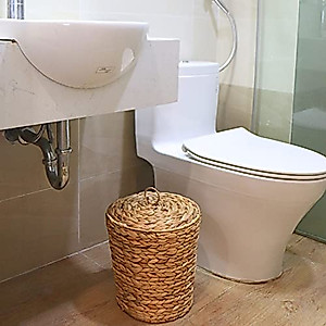 KOLWOVEN Wicker Trash Can with Lid in Bedroom, Bathroom - 3 Gallon Small Trash Can in Office - Boho Woven Wicker Waste Basket - Office Garbage Cans for Under Desk with Plastic Insert