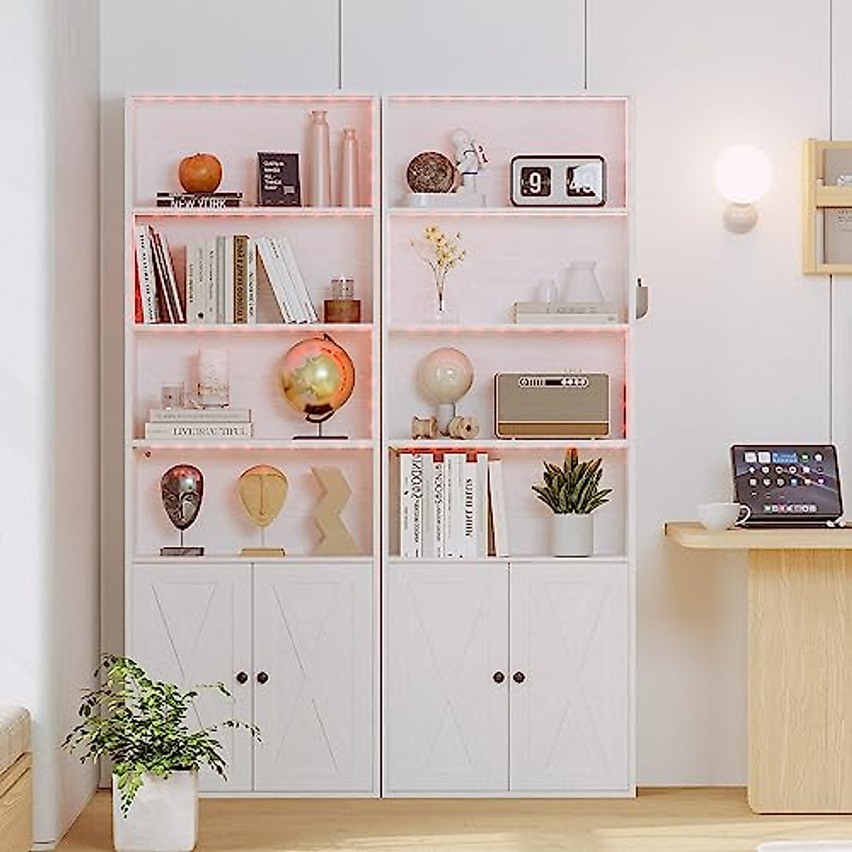 IRONCK Tall Bookcase with LED Lights, 70 in Industrial Bookshelf Display Shelf Floor Standing for Home Office, Living Room, Bed Room