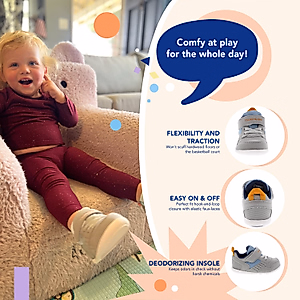 TSUKIHOSHI 2510 Racer Strap-Closure Machine-Washable Baby Sneaker Shoe with Wide Toe Box and Slip-Resistant, Non-Marking Outsole - Gray/Sea, 3.5 Infant (0-12 Months)