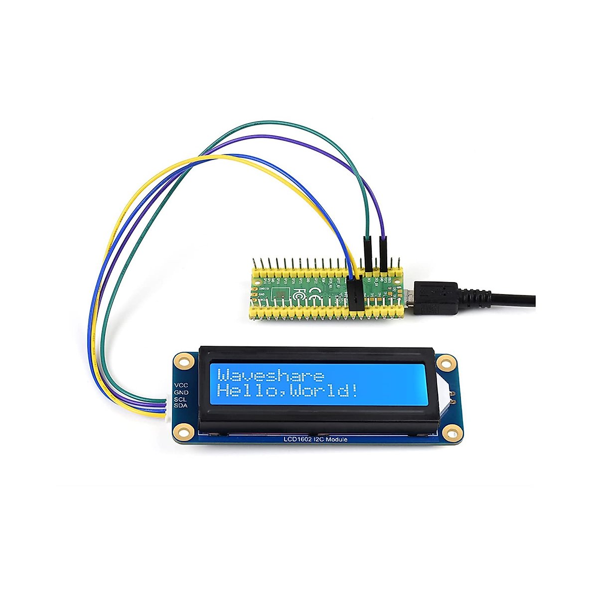 Waveshare 1602 LCD I2C Display Module, White Color with Blue Background 16x2 Characters LCD für Raspberry Pi/Raspberry Pi Pico/Jetson Nano/ESP32/Arduino, 3.3V/5V Compatible