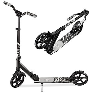 Best Choice Products Kids Height Adjustable Kick Scooter for Ages 8+, Teen, Adult, Outdoor Play w/Carrying Strap, Non-Slip Deck, Kickstand, Mud Guards, 220lb Capacity - Black
