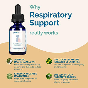 PranaPets Respiratory Support Supplement for Dogs & Cats | Naturally Promotes Optimal Respiratory Function in Pets | Safely aids with Symptoms of Seasonal Allergies