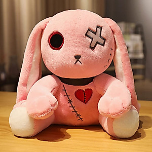 HNZQE Creepy Gothic 11.8" Pink Bunny Plush Doll Pillow Kawaii Stuffed Animal Crazy Rabbit Plushie Toy Easter Halloween Birthday Gifts for Girl Boy (11.8",Pink)