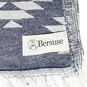 Bersuse 100% Cotton Teotihuacan XL Throw Blanket Turkish Towel - 75x90 Inches, Dark Blue