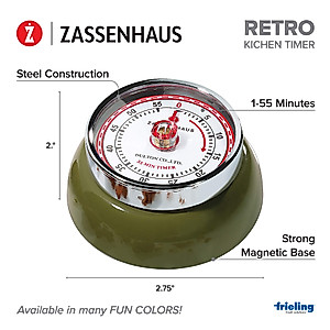 Zassenhaus Magnetic Retro 60 Minute Kitchen Timer, 2.75-Inch, Olive