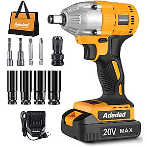 Adedad 20V Brushless 1/2 inch Cordless Impact Wrench with Battery, Fast Charger, LED Light - 240 ft-lbs Torque 3000 RPM