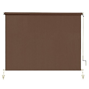 HENG FENG Outdoor Roller Shade Cordless 8'W x 6'H Brown Patio Shades Roll Up Outdoor Blinds Exterior for Porch Gazebo Pergola Backyard Deck