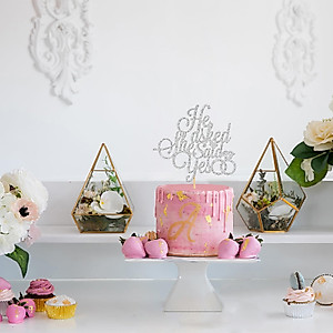 He Asked She Said Yes Cake Topper, Just Engaged, From Miss to Mrs, Silver Glitter Bride to Be Happy Engagment Party Cake Decorations