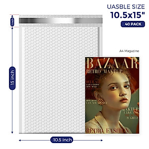 Fuxury White Bubble Mailers 10.5x16 Inch 25 Pack, Self Seal Padded Envelopes Waterproof Shipping Bags, Padded Mailers, Bubble Bags for Mailing, Packaging, Small Business, #5