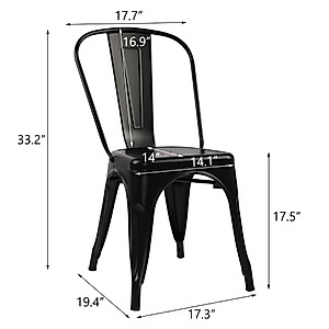 LSSBOUGHT Patio Dining Chairs set of 4 Metal Chairs Indoor Outdoor Chairs Stackable Chairs for Kitchen, Dining Room, Bistro and Cafe (black)