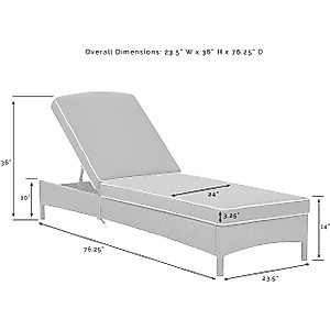 Crosley Furniture Palm Harbor Reclining Wicker Outdoor Chaise Lounge Chair for Patio, Deck, Poolside, Gray with Navy Cushions