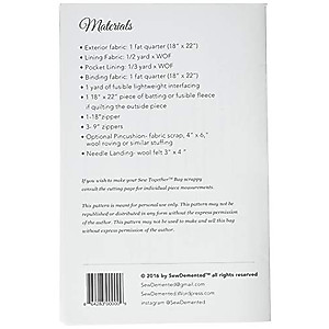 Sew Demented Sew Together Bag pattern, White 8.5" x 5.5"