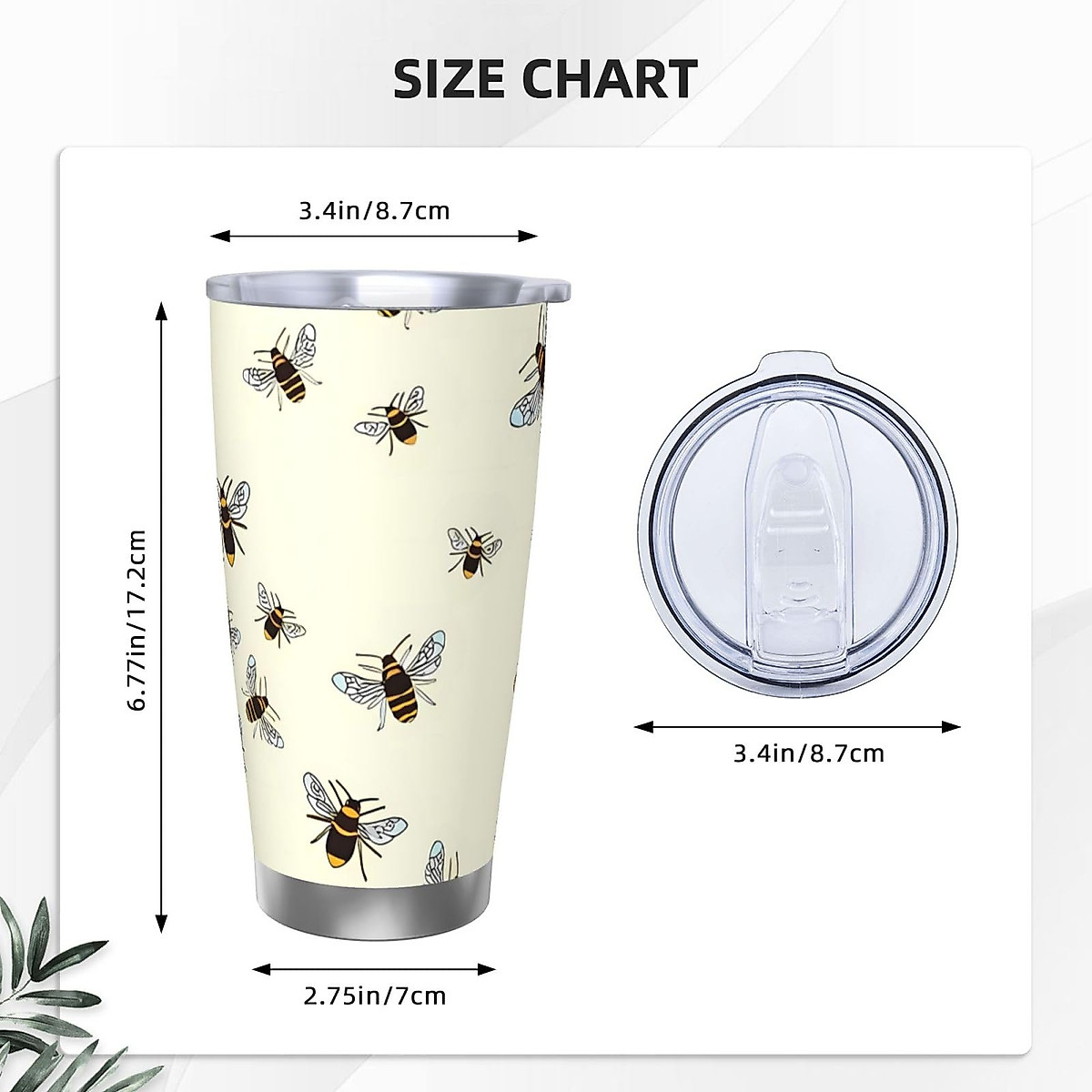 DITXIT Bees Pattern 20oz Tumbler Stainless Steel Vacuum Insulated Coffee Travel Mug, Durable Insulated Coffee Travel Mug with Splash-Proof Lid Metal Straw and Brush Thermal Cup for Outdoor