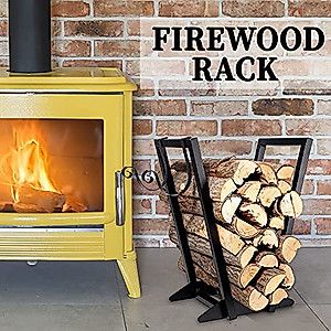 JUNSHUO Firewood Rack Indoor (22Inch/V-Shape) Outdoor Fireplace Firewood Holder with Side Kindling Rack，Assemblable Log Rack Wood Holder