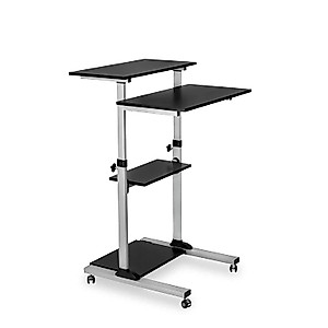 Mount-It! Mobile Standing Desk, Height Adjustable Stand Up Computer Work Station and Height Adjustable Foot Rest with Handle, Six Height Settings, and Anti-Slip Padded Surface