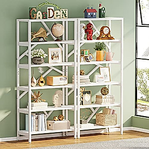 Tribesigns 71 Inch Industrial Bookshelf, 6 Shelf Etagere Bookcase, Freestanding Open Book Shelves Storage Display Shelf, Wood Shelving Units Organizer Rack for Home Office Living Room, White