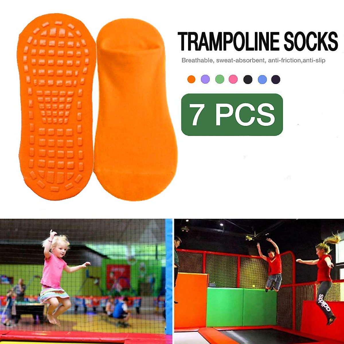 7 Pairs Anti-Skid Socks Trampoline Socks Adults Ankle Socks with Grips for Hospital, Yoga, Fitness and Exercise