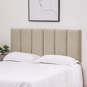 Aklaus Modern Adjustable Headboard - Upholstered Fabric Queen Size Bed Headboard - Oatmeal