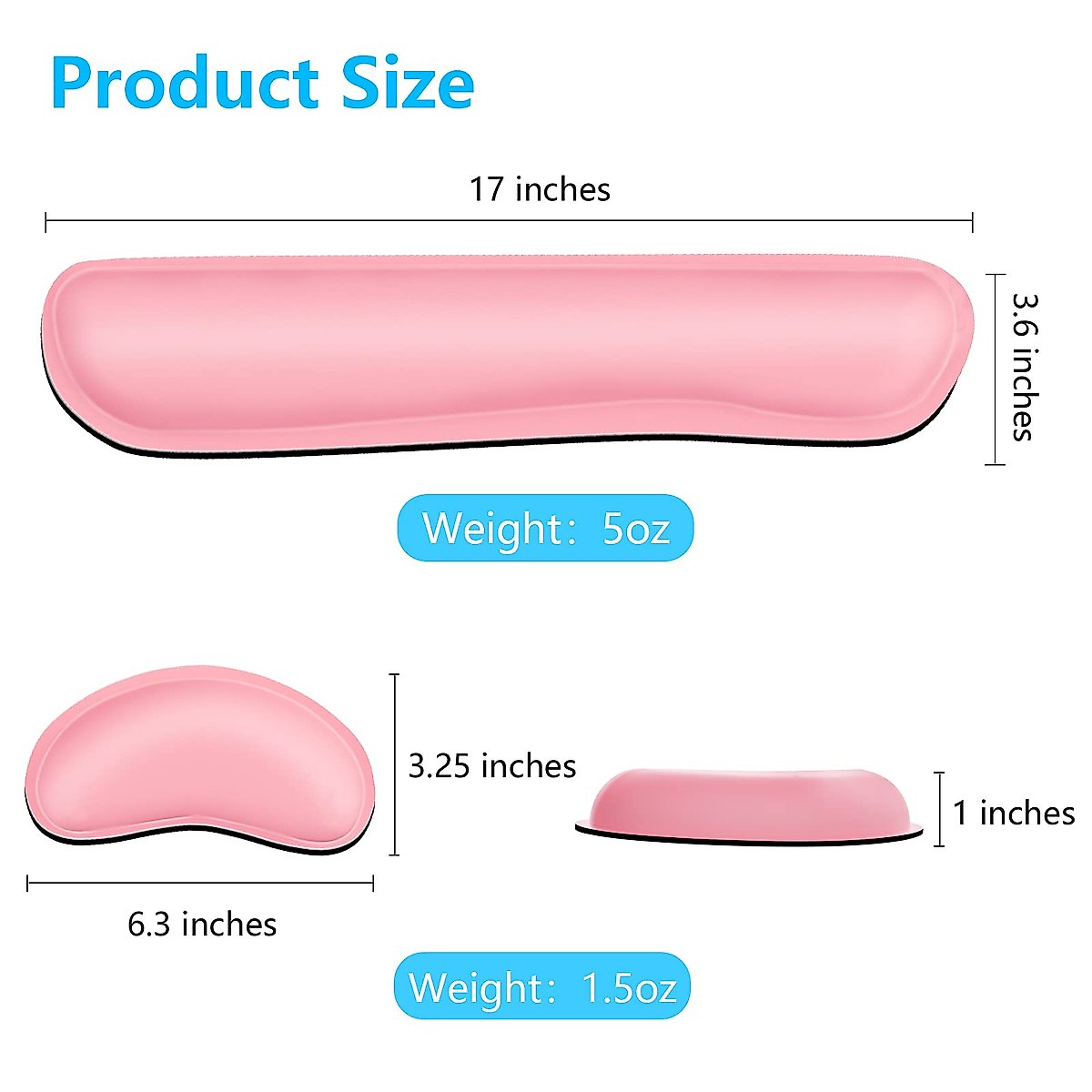 Dapesuom Keyboard Wrist Rest Set, Cute PU Leather Wrist Cushion for Computer Keyboard and Mousepad, Memory Foam Mouse Pad Rests Support with Non-Slip Base for Typing Pain Relief, Laptop, Pink