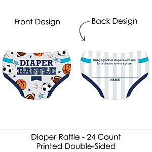 Big Dot of Happiness Go, Fight, Win - Sports - Diaper Shaped Raffle Ticket Inserts - Baby Shower Activities - Diaper Raffle Game - Set of 24