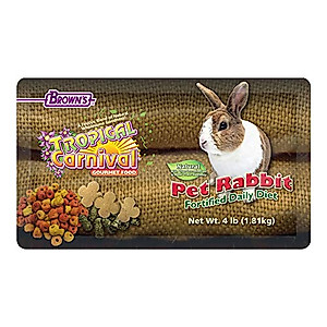 F.M. Brown's Tropical Carnival Natural Rabbit Food, 4-lb Bag - Vitamin-Nutrient Fortified Daily Diet with High Fiber Timothy Hay and Alfalfa Pellets for Optimum Digestion