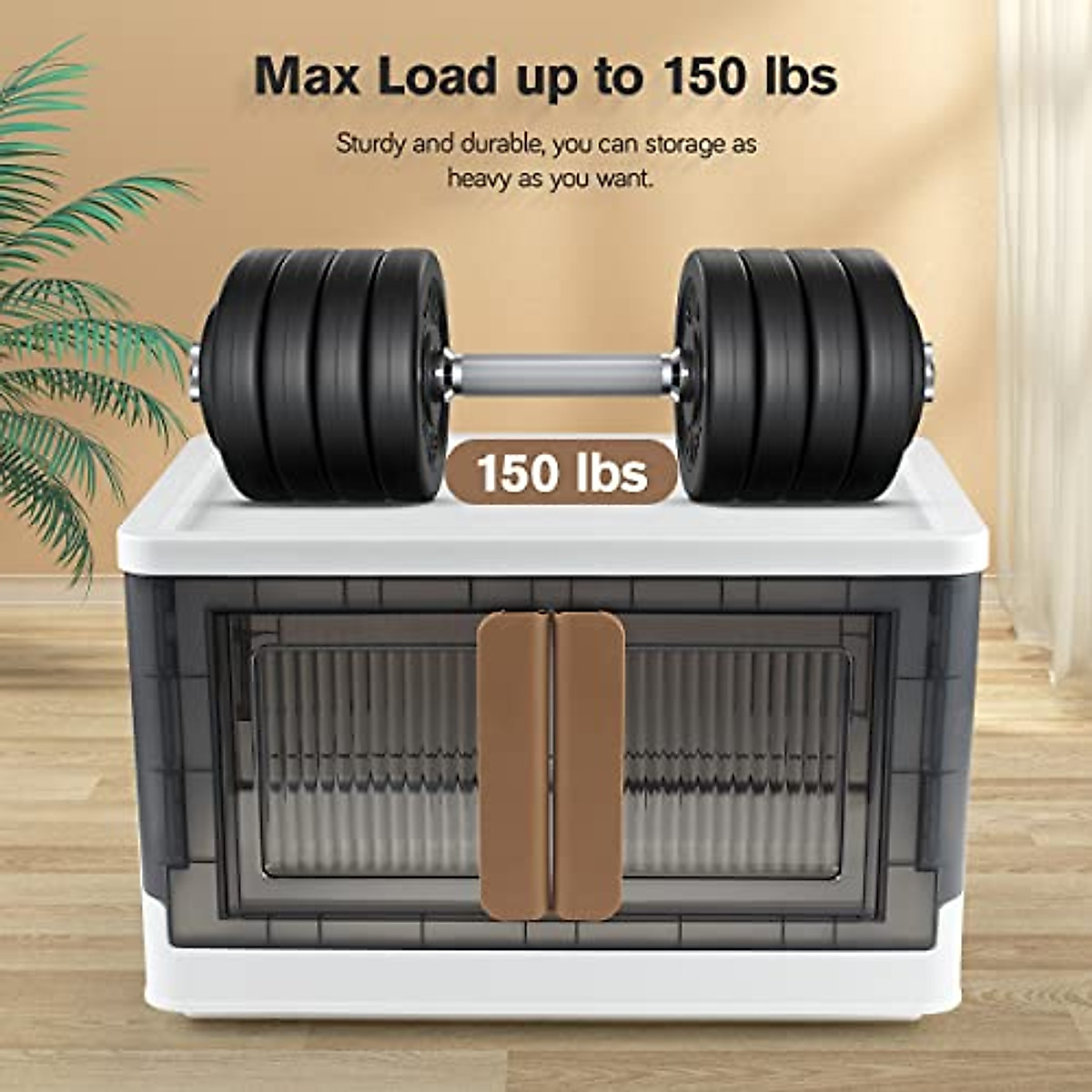 MOSFiATA Storage Bins with Lids - 8.4Gal Stackable Storage Bins, Folding Storage Box for Closet Organizer, Plastic Collapsible Storage Bins with 2 Doors & Wheels for Home Kitchen,1 Pack