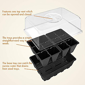 Gardzen 10-Set Garden Propagator Set, Seed Tray Kits with 120-Cell, Seed Starter Tray with Dome and Base 6.6" x 4.5" (12-Cell Per Tray)