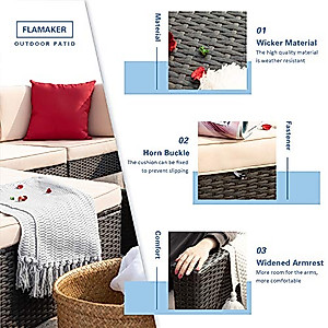 Flamaker 6 Pieces Patio Furniture Set Outdoor Sectional Sofa Outdoor Furniture Set Patio Sofa Set Conversation Set with Cushion and Table (Beige)