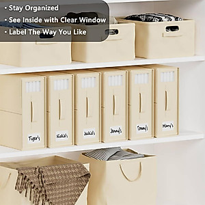 SheetCube Bed Sheet Organizers and Storage 6 Pack, Foldable Linen Closet Organizer with Window and Label, Bedding Folder Storage Box Container for Blanket, Duvet Cover Set, Bed Sheet Set - Beige