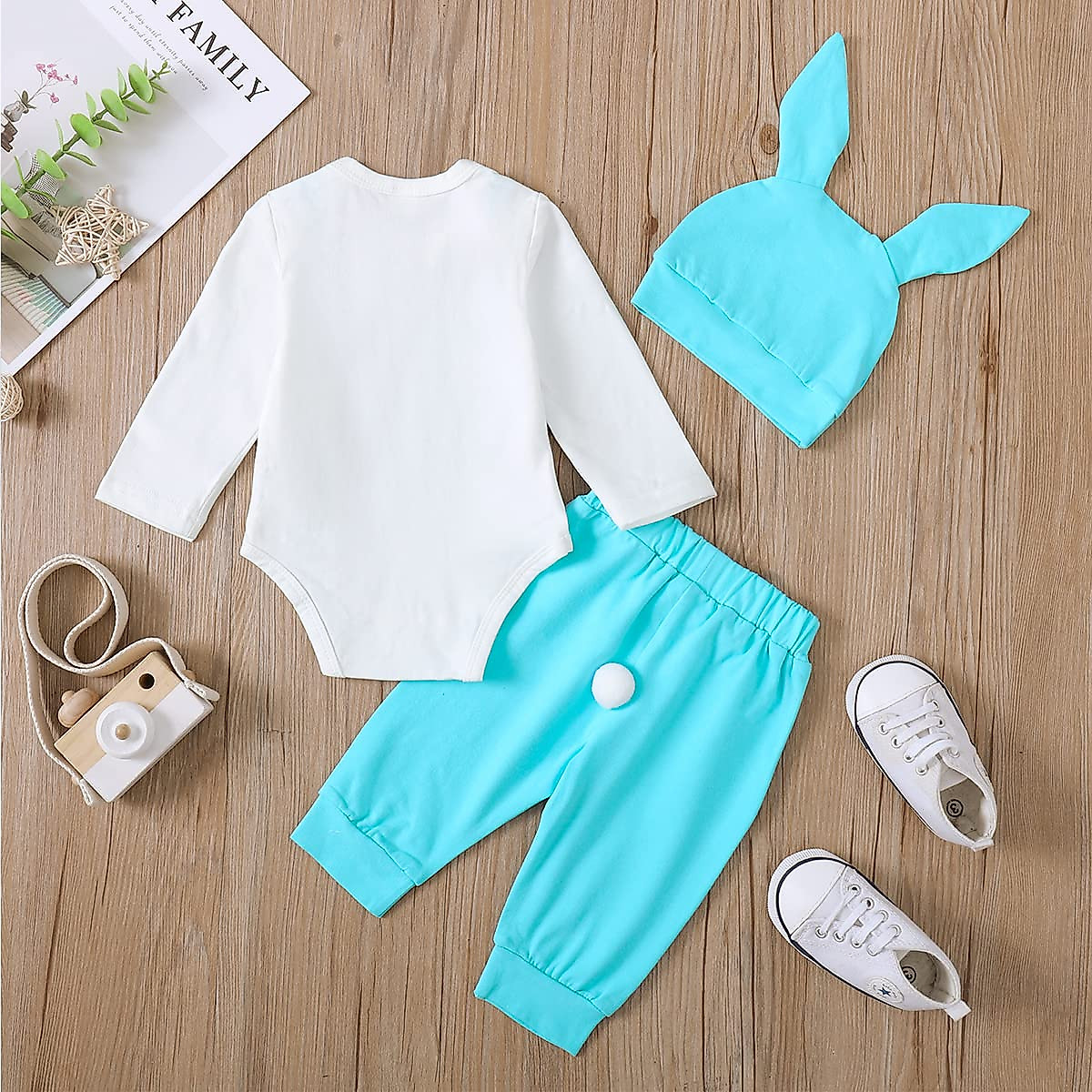 Detigee Baby Boys My First Easter Outfit Toddler 1st Easter Day Bodysuit (Blue,6-12 Months)