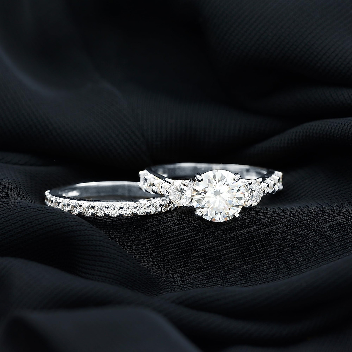 Rosec Jewels Certified Moissanite Engagement Ring Set, D-Vs1 Quality, 8mm Round Shape Moissanite Bridal Ring Set - Ideal For Wedding, 14K White Gold, Size:US 6.00