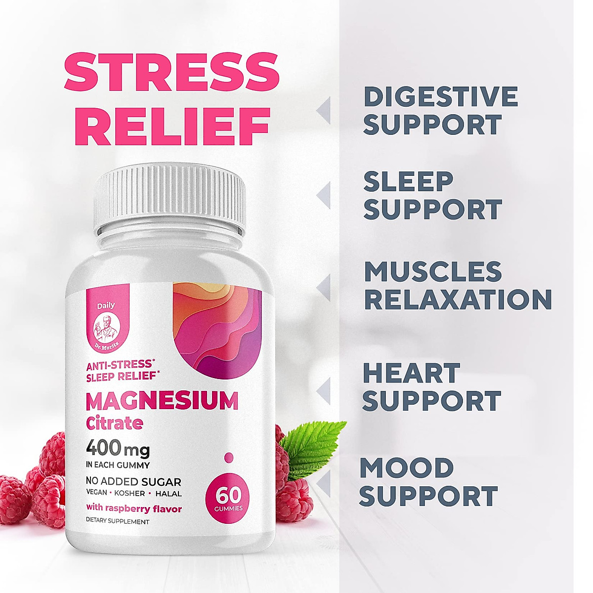 DR. MORITZ Magnesium Citrate Gummies Sugar-Free - Calm Magnesium Gummies Supplement for Children, Sugar-Free Chews for Kids & Adults (60 Count)