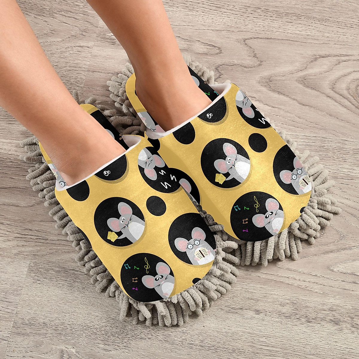 FLildon Microfiber Cleaning Slippers Cute Cake Mouse Washable Mop Shoes Slipper for Men/Women House Floor Dust Cleaner, Size L