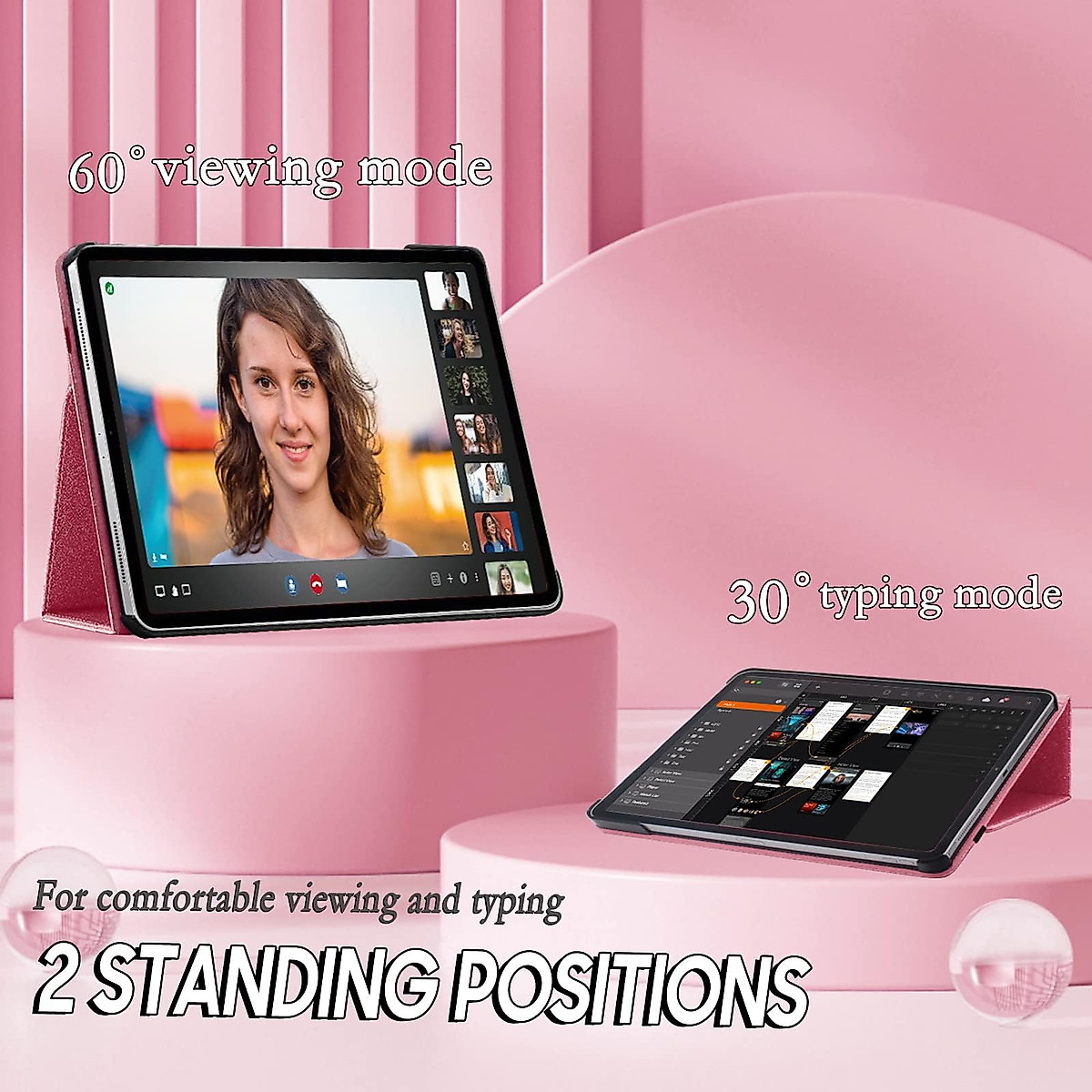 CASZONE Case for iPad Air 13 inch 2024 iPad Pro 12.9 6th/5th/4th/3rd Gen.iPad Pro12.9/Air13 Glitter Case Support Pencil Charging with Folio Kickstand Slim Smart Cover Auto Sleep/Wake,Hand Strap Pink