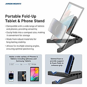 ARKON Mounts Portable Tablet Stand | Adjustable Viewing Angle | For Phones and Tablets | Fits Apple iPad, iPhone, Samsung Galaxy, Note, Switch, and more