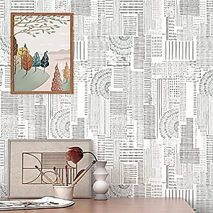 Theper Modern Peel and Stick Wallpaper Gray and White Stripe Wallpaper Contact Paper 17.3” x 78.7” Geometric Wallpaper Self Adhesive Wallpaper Removable Decorative Wallpaper for Bedroom Vinyl Film