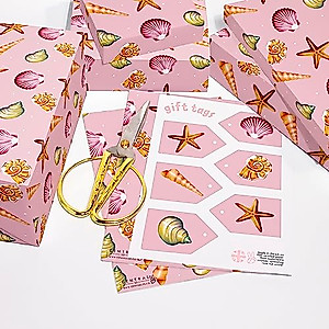 CENTRAL 23 - Pink Wrapping Paper - Trendy Gift Wrap for Female - Shells and Starfish - Beach Theme - Hen Do Birthday - Recyclable