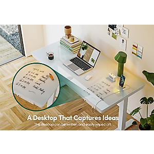 FEZIBO 55 × 24 Electric Standing Desk with Drawers, Whole-Piece Glass Adjustable Height Desk, One-Piece Quick Install Adjustable Sit Stand Desk, White